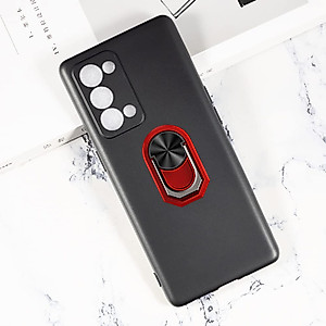 for Oppo Reno 6 Pro+ 5G Ultra Thin Phone Case + Ring Holder Kickstand Bracket, Gel Pudding Soft Silicone Phone for Oppo Reno 6 Pro Plus 5G 6.55 inches (RedRing-B)