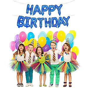 TONIFUL Blue Happy Birthday Balloons 16 Inch Mylar Foil Letters Birthday Sign Banner Balloon Bunting Reusable for Girls Boys Kids & Adults Birthday Decorations and Party Supplies