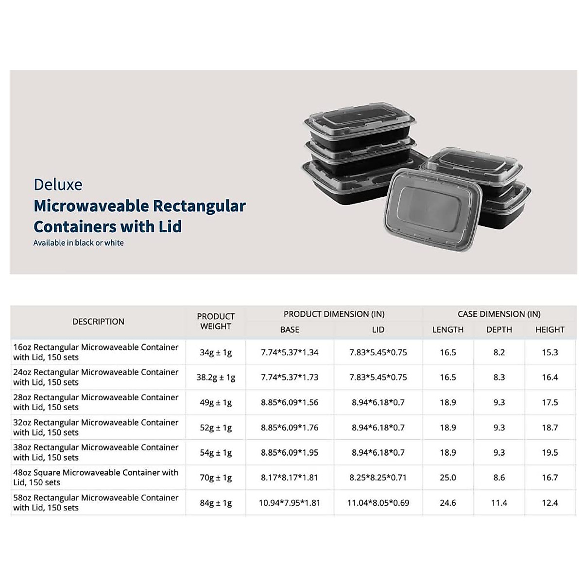 TIYA Takeout Containers - 48 oz Bulk 150 Pack with Lids - Rectangular Plastic To-Go Containers - Reusable, Microwavable, Dishwasher Safe - Leak-Proof for Meal Prep & Restaurants - BPA-Free