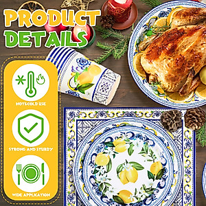 Potchen 194 Pcs Capri Lemon Birthday Party Supplies Lemon Disposable Tableware Set Capri Lemon Banner Paper Plates Napkins Cups Cutlery Tablecloth for Bridal Shower Party Decor, Serves 24 Guests