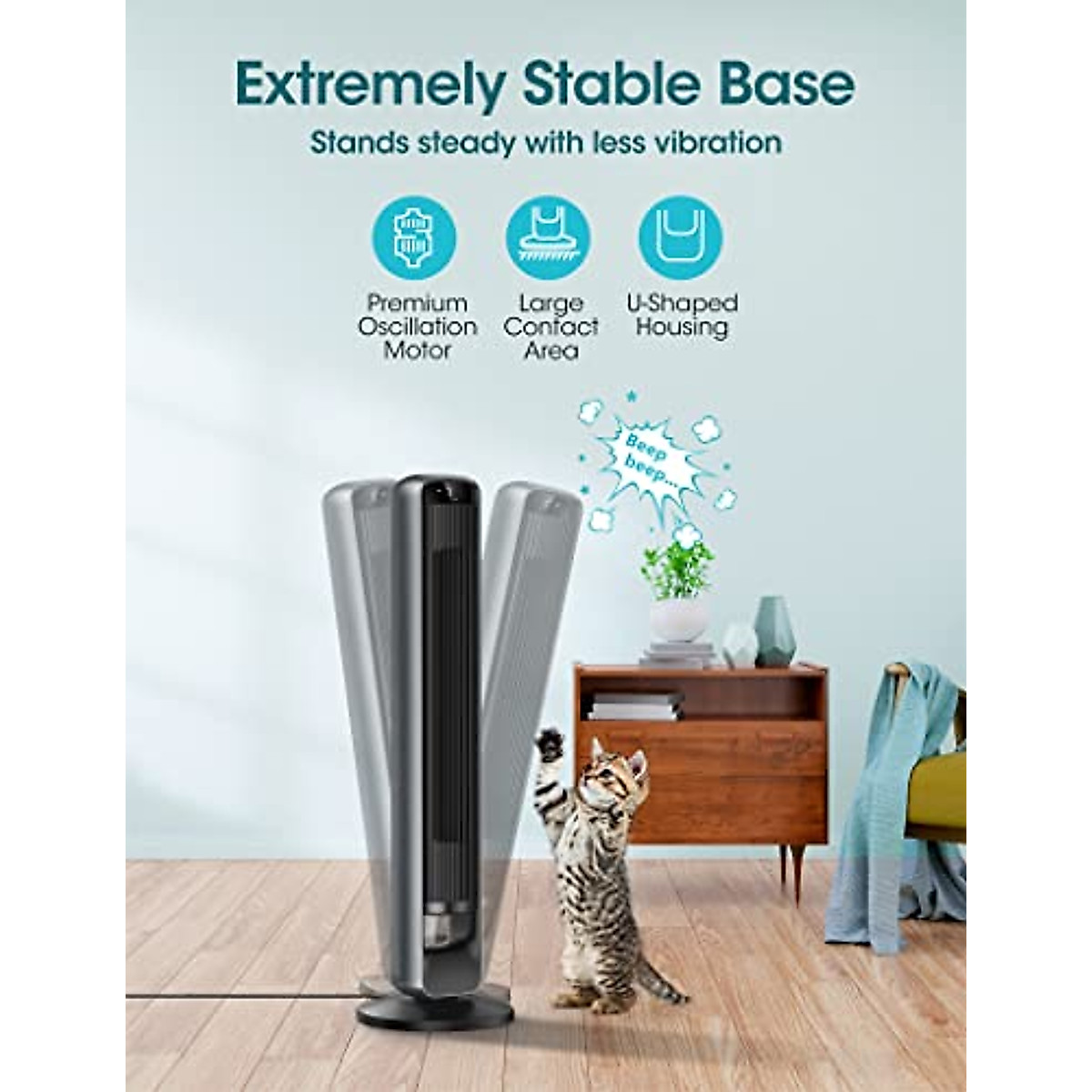 Tower Fan, 42”90° Oscillating Fan, DC Motor with 28dB, 12 Speeds, 4 Modes, Night Light, 12H Timer, LED Display, Quiet Cooling Bladeless Fan with Remote for Bedroom Living Room Office, Black,