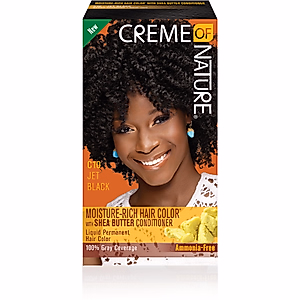Moisture Rich Liquid Hair Color by Creme of Nature, C10 Jet Black, with Shea Butter Conditioner, 1 Application