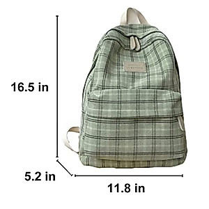 MININAI Light Academia Backpack Aesthetic Plaid Preppy Laptop Backpack Checkered Rucksack for College Travel Work (One Size,Sage Green)