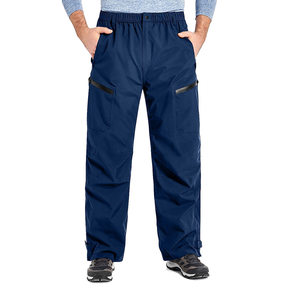 Men's Rain Pants, Waterproof Rain Over Pants Lightweight Packable Windproof Hiking Pants Outdoor Golf Work Navy