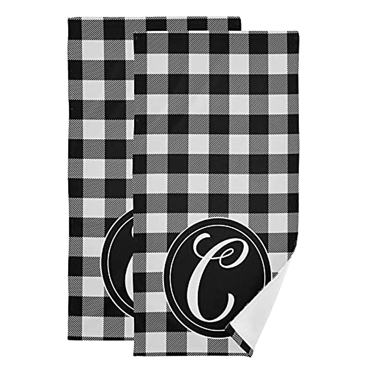 Jucciaco C Pattern Hand Towel for Bathroom Kitchen, Absorbent Black and White Plaid Print Bath Hand Towels Decorative, Soft Polyester Cotton Towels for Hand, 28x14 inches, Set of 2