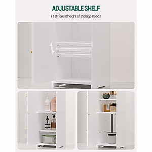 Hzuaneri Bathroom Storage Cabinet, Corner Floor Cabinet with 2 Doors and Adjustable Shelf, Narrow Toilet Paper Cabinet, Bathroom Organizer for Small Spaces, White BC19913X