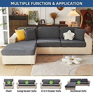 Eismodra Couch Covers for 2 Cushion Couch Sofa Stretch Sectional Couch Cover for Dogs Pet L Shaped Sofa Slipcovers 3 Cushion Seat Leather Furniture Protector,Gray Length 37-53 inches (Only 1 Piece)
