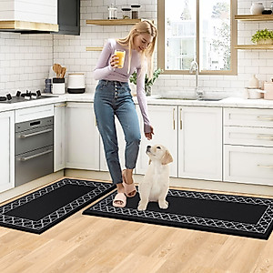 LuxStep Kitchen Mat Set of 2 Anti Fatigue Mat, Non Slip Kitchen Rugs and Mats Waterproof Memory Foam Kitchen Rug, Standing Desk Mat Floor Mats for House,Sink,Office,Kitchen (Black)