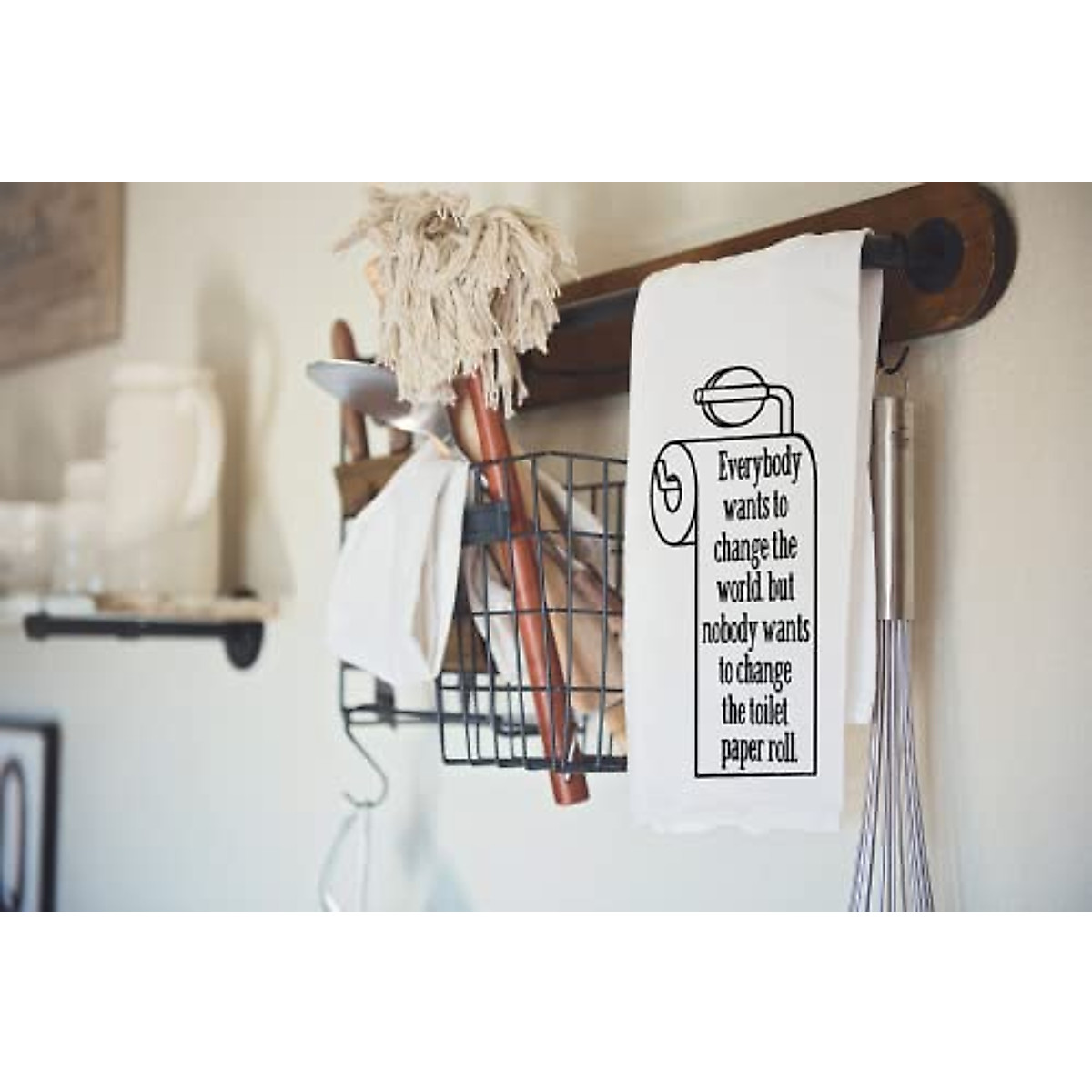 Handmade Funny Kitchen Towel - Change the Toilet Paper Roll - 100% Cotton Funny Flour Sack Hand Towel for Kitchen - 28x28 Inch Bathroom Towel - Perfect for Housewarming-Holiday-Birthday Gift