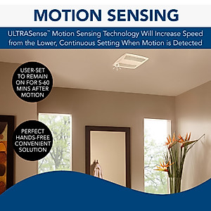 Broan-Nutone ZB80M ULTRA GREEN™ Multi-Speed Motion-Sensing Ventilation Fan, Ceiling Room-Side Installation Bathroom Exhaust Fan, ENERGY STAR® Certified, <