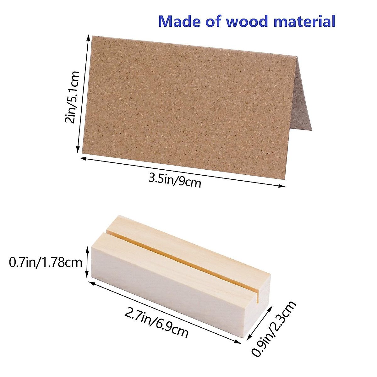 mifengda 20 Pieces Wood Place Card Holders Table Number Holders Stands Small Table Sign Holders Display Rustic Wooden Card Holder with Brown Paper Cards for Wedding Reception Table Party Decoration