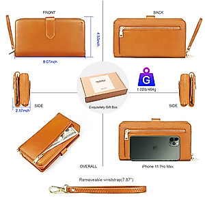 nuoku Wallet for Women RFID Blocking Credit Card Holder with Large Capacity Leather Wristlet (Brown)