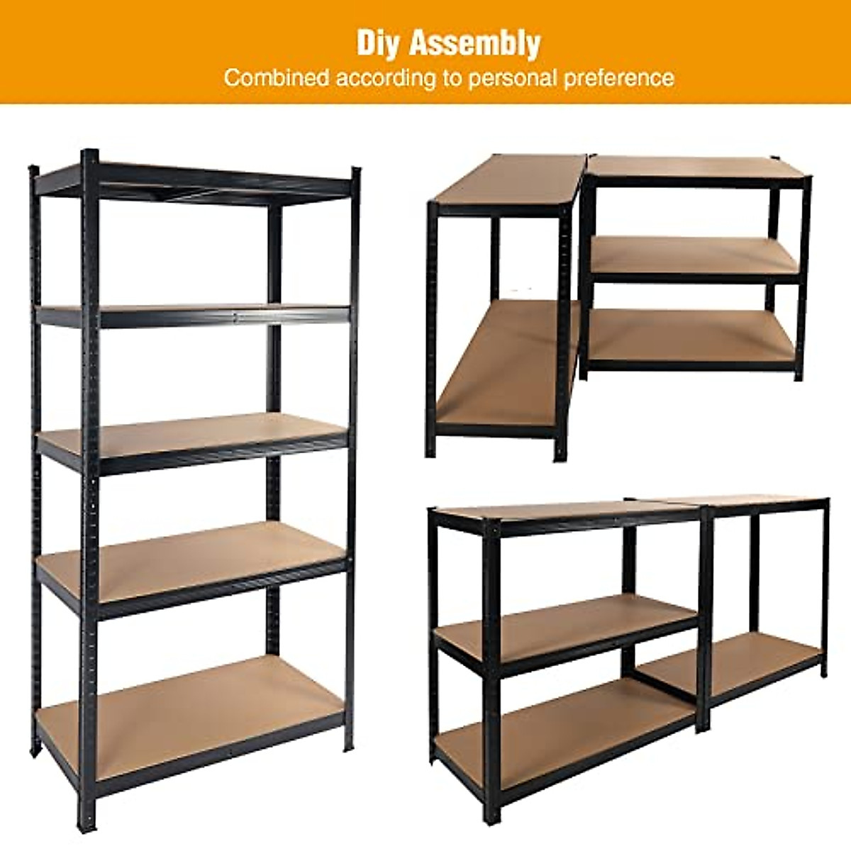 ALBOMI 35" W x 18" D x 71" H Adjustable Metal Garage Shelving Unit, 5-Tier Heavy Duty Garage Storage Shelves with Board, Multipurpose Storage Shelves Rack for Garage Basement Warehouse Office, Black