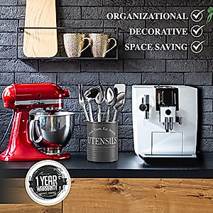 Bartnelli Large Kitchen Utensil Holder Organizer For Countertop, Farmhouse Storage Caddy With Stable Padded Base