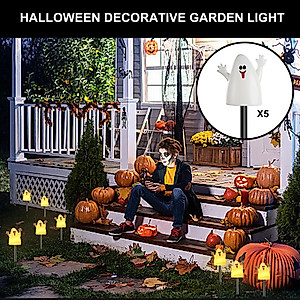 Ghost Yard Stakes, 2 Modes Halloween Decorative Stake Light, Halloween Ghost Led Stake Lights with 2 Lighting Modes, Solar Powered Led Ghost Lights, Light Up Halloween Decorations for Holiday Home