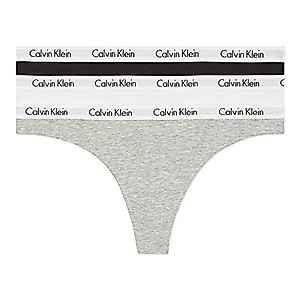 Calvin Klein Women's Carousel Logo Cotton Thong Panty, Black/White/Grey Heather, Medium