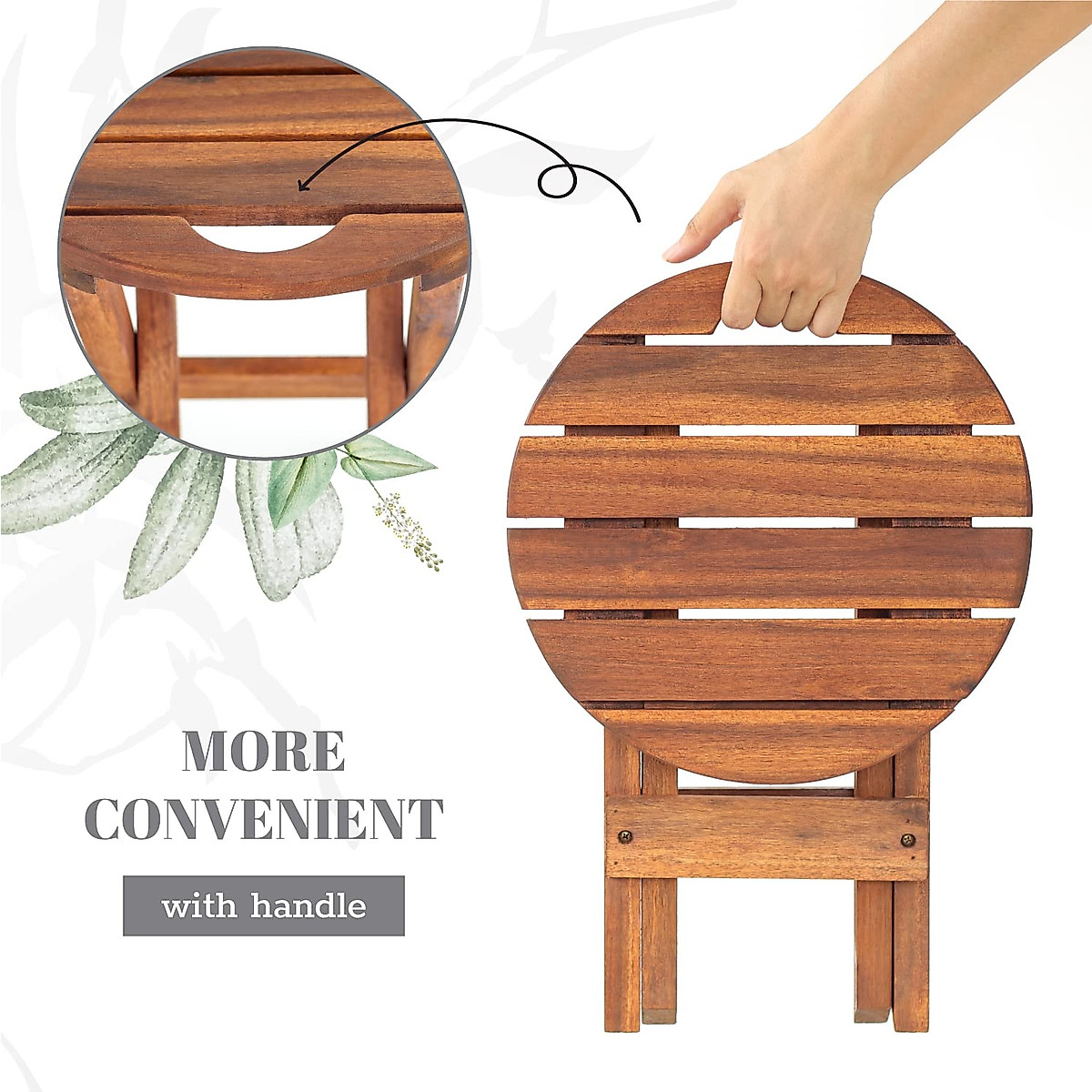 Small Patio Table, Outdoor Folding Side Table, Portable Side Table, Small Side Table, Accent Table, Small Coffee End Table, Wood Table Top for Living Room, Bedroom, Small Space (Set 1)-Natural