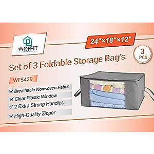 Woffit Foldable Storage Bag Organizers, Great for Clothes, Blankets, Towels, Winter & Summer Clothing, Closets, Bedrooms, Under Bed