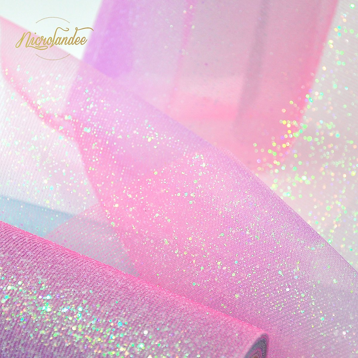 NICROLANDEE Rainbow Glitter Tulle Rolls 6 inch x 10 Yards (30 feet) Shimmer Color for Table Runner Chair Sash Bow Pet Tutu Skirt Sewing Crafting Fabric Wedding Baby Shower Birthday Ribbon