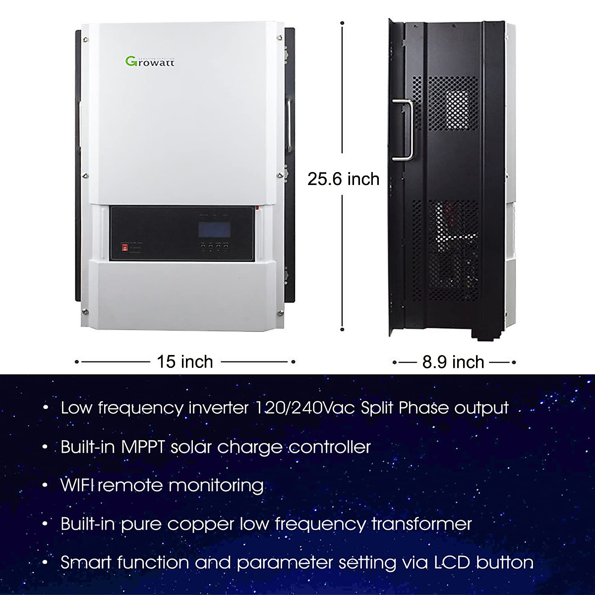 Growatt Solar Inverter 6000W, Off Grid Solar Inverter 48V DC to 120 AC, Split Phase Solar Inverter Built-in 80A MPPT, Hybrid Solar Inverter Charger with WIFI Module, Output Grid Solar Inverter Charger