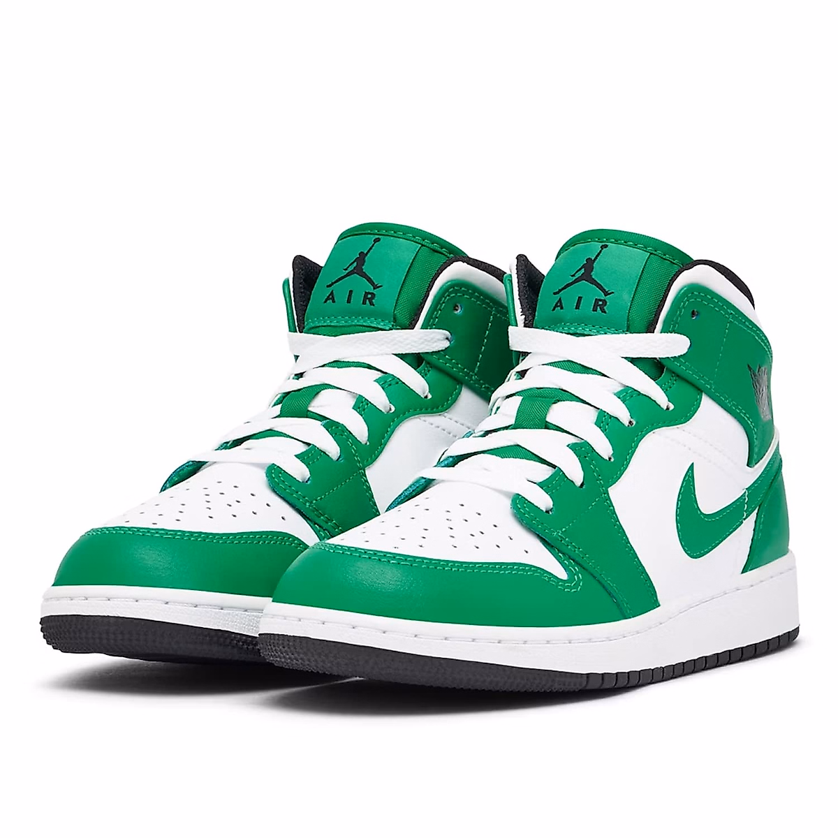 Nike Jordan Air 1 Mid Big Kids' Shoes Size- 4,Lucky Green/Black-white