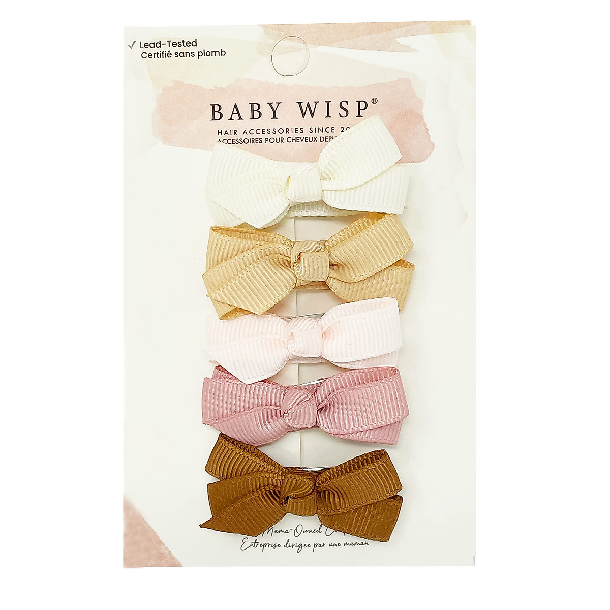 Baby Wisp 5 pc Tiny Hair Bows Newborn Infant Toddler Baby Girl Hair Accessory Hair Clips Gift Set - Sand Castle