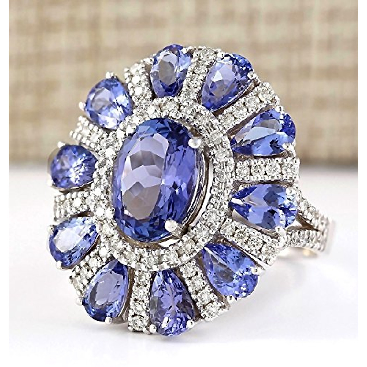 PR Jewerly Women Elegant 925 Silver Blue Tanzanite Gemstone Flower Cluster Ring Engagement (7)