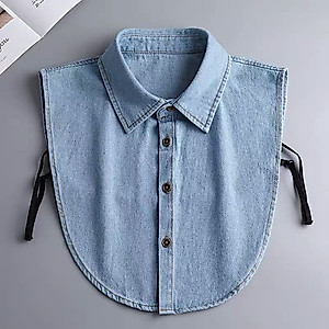 Unisex Stylish Fake Collar Detachable Dickey Collar Half Shirt Blouse Peter Pan Faux Collar Denim False Collar for Women Men (Blue)