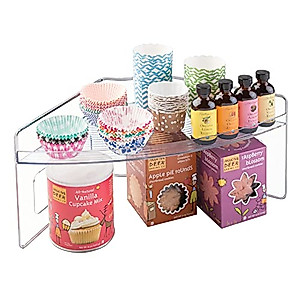 mDesign Plastic Kitchen Cabinet Lazy Susan Food Storage Organizer Raised Shelf Tray - 2 Tier, Pie-Shaped, 1/4 Wedge - Organize Soup Cans, Pasta, Tea, Coffee, Spices, Jars, Bottles, Boxes - Clear