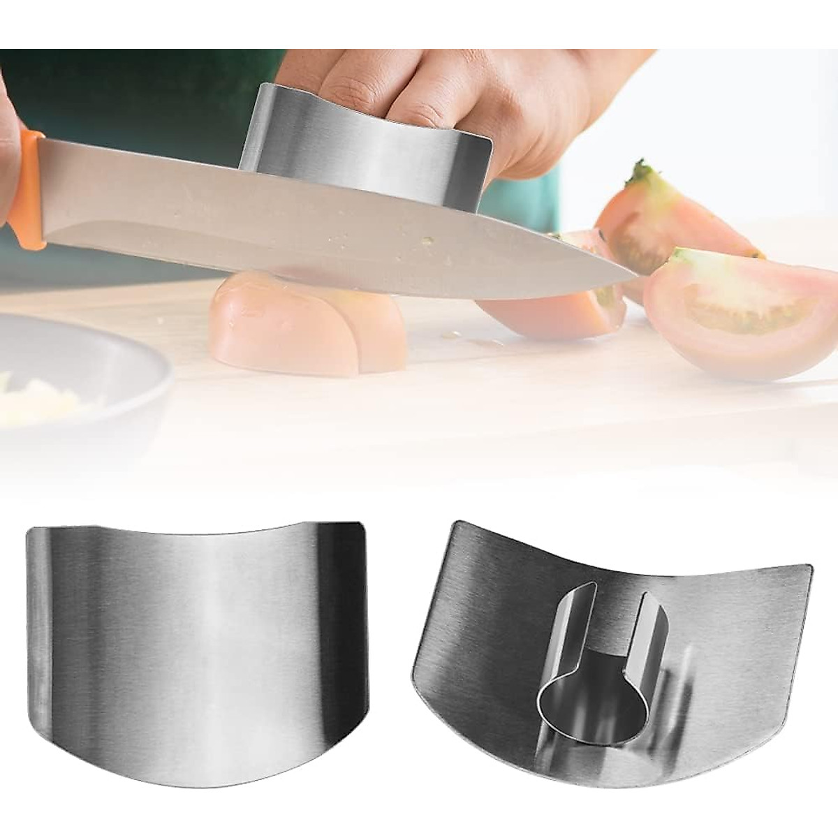 Stainless Steel Finger Guard, 2024 Upgrade Multifunctional Finger Protector for Cutting Food Slicing Finger Guard, Premium Slicing Tool Guard Finger Protector for Slicing, Chopping Vegetables (A-2Pcs)