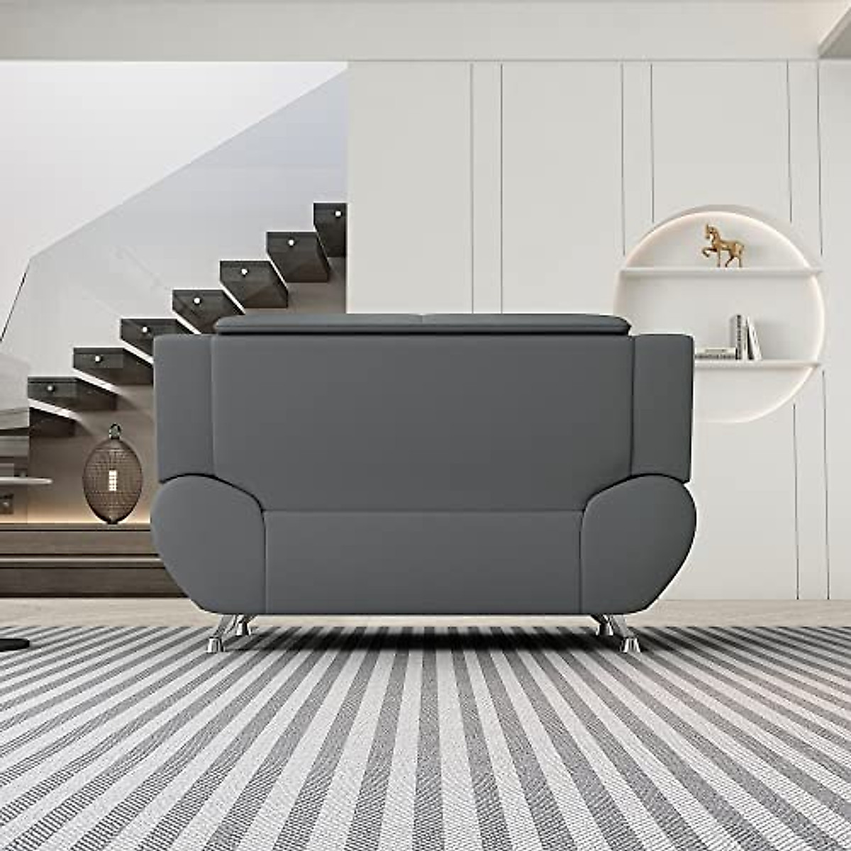 Container Furniture Direct Michael Modern Faux Leather Upholstered Stainless Steel Legs Living Room Loveseat, Gray