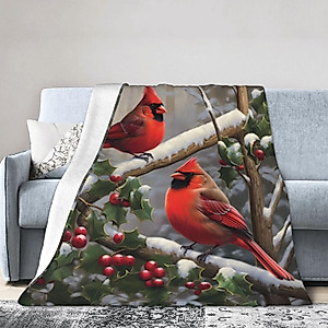 Red Birds Ultra-Soft Fleece Throw Blankets, Christmas Blanket for Bed Couch Sofa, All Seasons Home Camper Travel 60"x50"