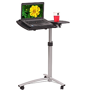 Kcelarec Mobile Laptop Desk Mobile Small Standing Desk Pneumatic Adjustable Height, Portable Rolling Desk Laptop Cart Ergonomic Mobile Desk with Lockable Wheels (Black)