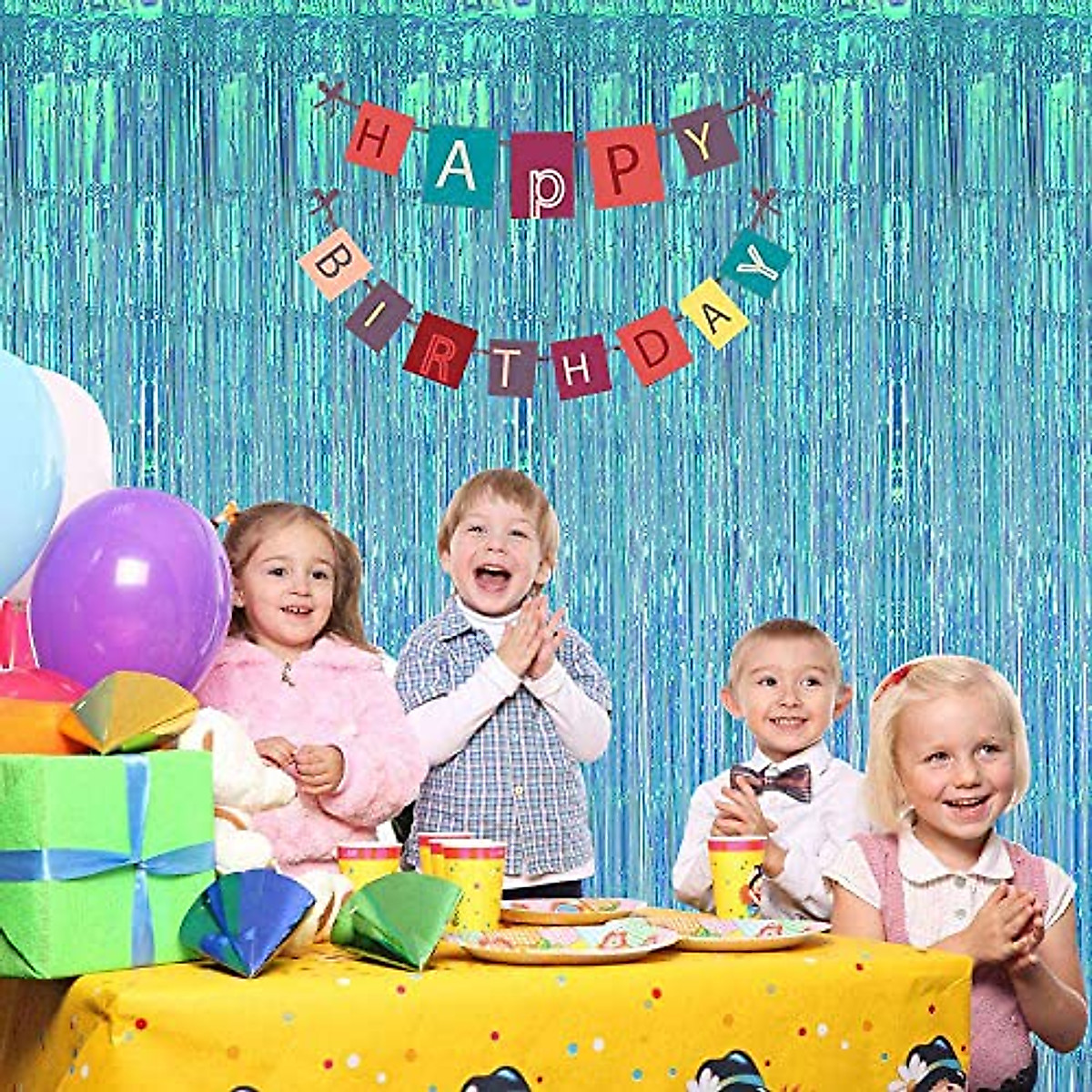 BEAYFILY 3 Pack Fringe Curtains Party Decorations,Tinsel Backdrop Curtains for Parties,Photo Booth Wedding Graduations Birthday Christmas Event Party Supplies (Rainbow Blue)