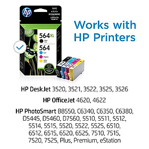 Hp 564 / 564Xl (N9h60fn) Ink Cartridges (Cyan Magenta Yellow Black) 4-Pack in Retail Packaging
