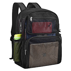 Lyingflat Mesh Backpack with Inner Compartment, Large Heavy Duty Mesh Bookbag with Padded Shoulder Straps for Travel Swimming Hiking Beach - Black