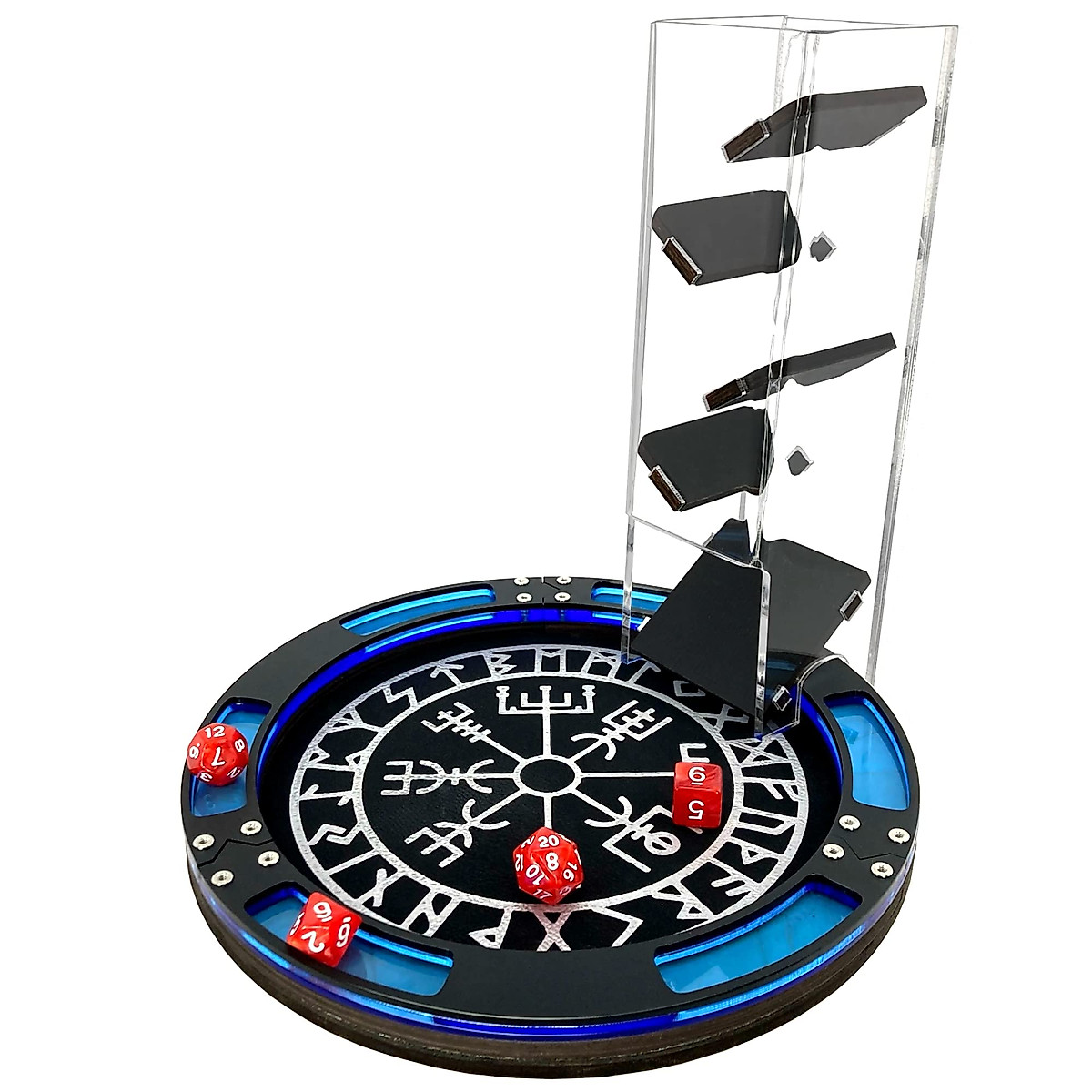 C4Labs 10" Round Padded Norse Compass Dice Tray and Tall Classic Black Dice Tower