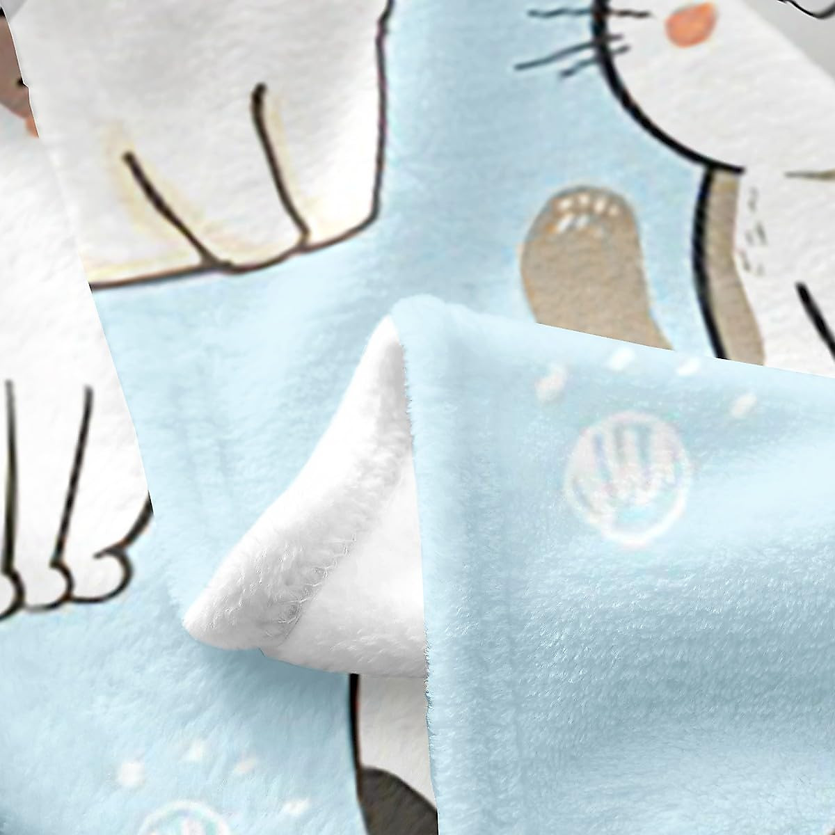 Erosebridal Cat Fleece Blanket Twin, Kawaii Garfield Cat Fuzzy Blanket for Kids Boys Girls, Paw Print Love Heart Throw Blanket, Cartoon Animals Soft Flannel Blanket, Blue
