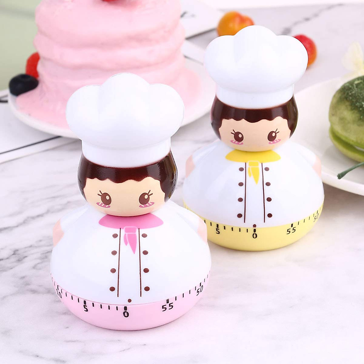 BESTonZON Kitchen Timer 60 Minutes Countdown Timer Mechanical Timer Chef Shaped Alarm Clock Baking Cooking Pink