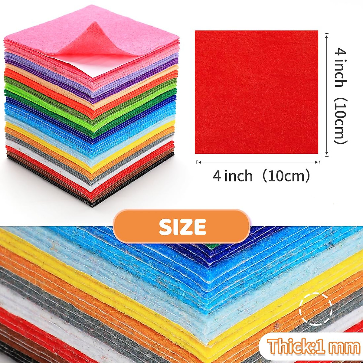 Bundooraking-60pcs soft felt sheets,Felt Fabric Sheets for Crafts,Self-adhesive Felt Sheets.4"x4"(10 * 10cm/Red),Thicker than 1mm Nonwoven squares,Patchwork Sewing DIY Craft,craft felt sheets.