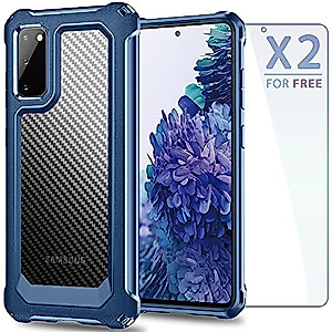 SUPBEC Samsung Galaxy S20 FE Case, Carbon Fiber Shockproof Protective Cover with Screen Protector [x2] [Military Grade Drop Protection] [Anti Scratch&Fingerprint], Samsung S20 FE 5G Case, Blue