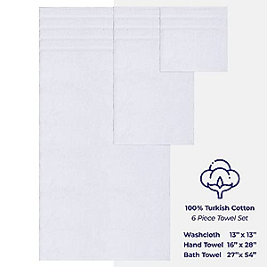 American Soft Linen Luxury 6 Piece Towel Set, 2 Bath Towels 2 Hand Towels 2 Washcloths, 100% Turkish Cotton Towels for Bathroom, White Towel Sets