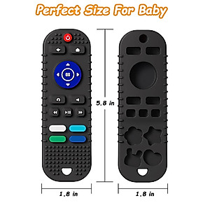 Mgtfbg 2 Pack Soft Silicone Teething Toys for Toddlers, Babies, Boys, Girls, 6-12 Months Baby Remote Control Shape Molar Teether Chew Toys Set Gift（Black+Grey）