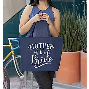 shop4ever® Mother of the Bride Heavy Canvas Tote with Zipper Reusable Shopping Bag 12 oz Navy 1 Pack