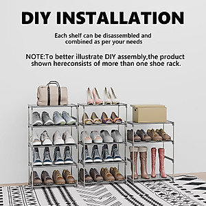 LEMONIDEA Shoe Rack 8 Tier with Plastic Shelves Space Saving Narrow Shoe Storage Vertical Organizer 12 x 16.9 x 55.9 Inches for Entryway Bedroom Bathroom (Gray)