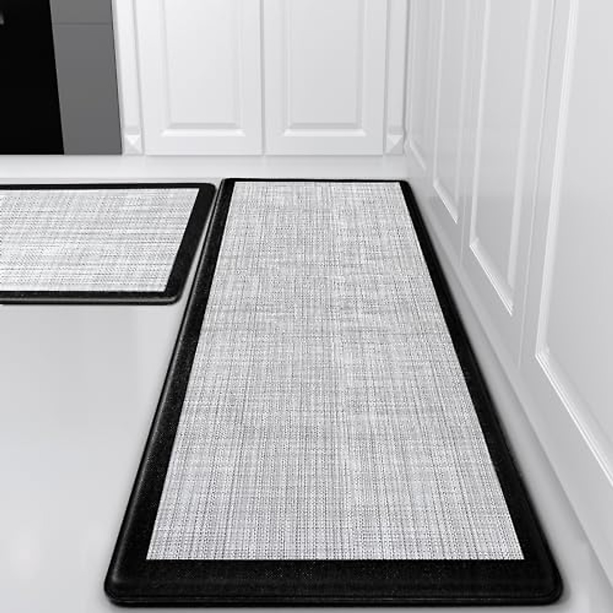 WEZVIX Anti Fatigue Kitchen Mat [2 PCS], Cushioned Non-Skid, Waterproof Floor Mat, Ergonomic Comfort Foam Standing Rugs for Floor, Kitchen, Office, Sink, Laundry - Black and Grey