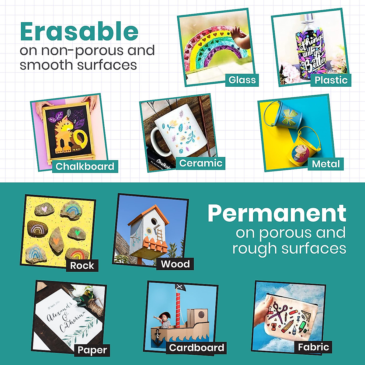 Chalkola Chalk Markers for Chalkboard, Blackboard, Window, Bistro, Car Glass, Board, Mirror (10 Pack, 6mm) - Wet Wipe Erasable Liquid Chalk Pens Paint Ink - 6mm Reversible Tip Chalkboard Markers