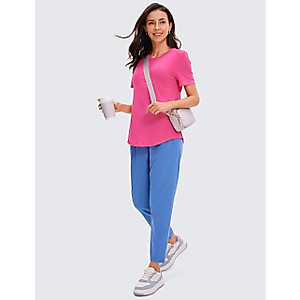 CRZ YOGA Pima Cotton Womens Short Sleeve Shirt Loose Yoga T-Shirt Casual Tee Top Sonic Pink Medium