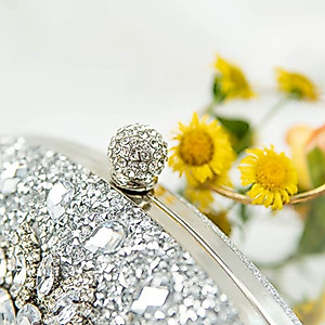 Ofuleo Luxury Crystal Clutch Women Rhinestone Evening Bag for Party and Wedding (Silver)