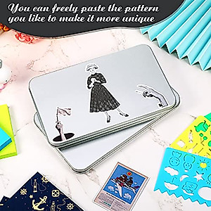 Metal Rectangular Tin Metal Hinged Lid Tin Metal Empty Box Container Silver Rectangular Storage Tin Box with Lid for Watercolor Jewelry Makeup Pill Candy Craft Organize (4 Pieces)